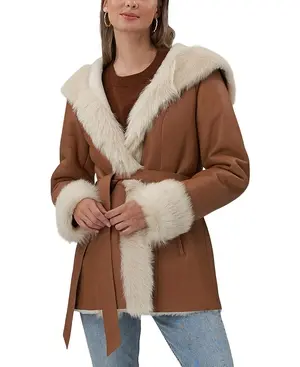 Gorski Hooded Shearling Lamb Jacket - Camel/white