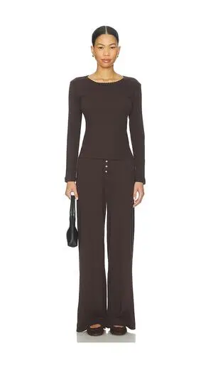 LESET Pointelle Slim Fit Long Sleeve - Choco