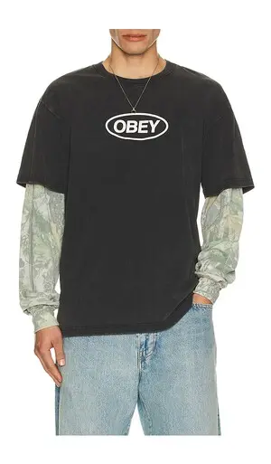 Obey Oval Layered Thermal Tee In Black