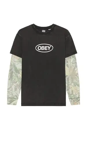 Obey Oval Layered Thermal Tee In Black