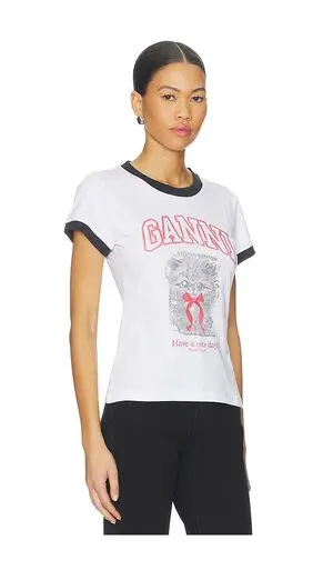 GANNI Basic Cotton Jersey Margot Kitty Print T-shirt - Bright White