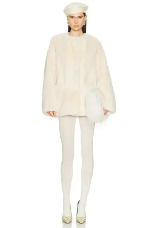 L'academie Aja Jacket Faux Fur Statement Piece - Ivory