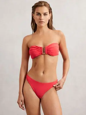 REISS Carina Fixed-side Bikini Bottoms - Coral Red