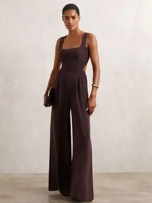 REISS Dion Wide-leg Cut-out Jumpsuit - Burgundy