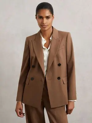 REISS Wool-blend Double-breasted Blazer - Tan