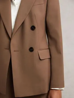 REISS Wool-blend Double-breasted Blazer - Tan