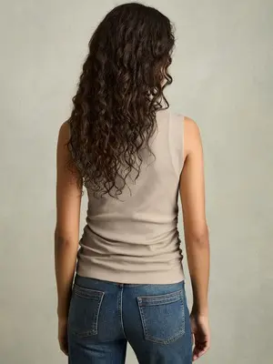 REISS Fine-rib Ruched Top - Camel