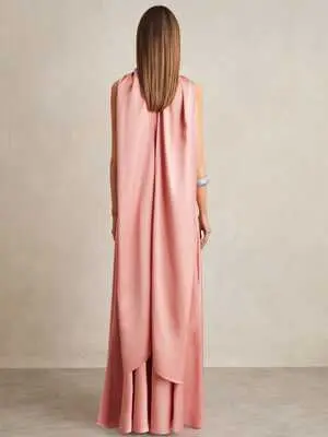 REISS Fae Satin Cape Maxi Dress - Pink