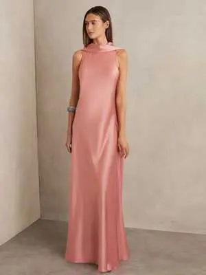 REISS Fae Satin Cape Maxi Dress - Pink
