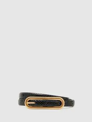 REISS Chaya Snakeskin Belt - Black