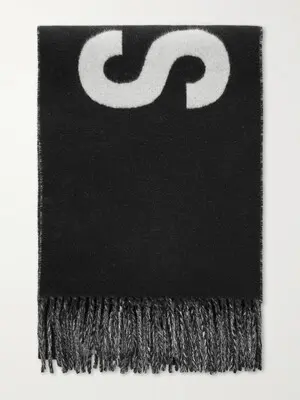 Jacquemus Logo-intarsia Fringed Wool Scarf - Black