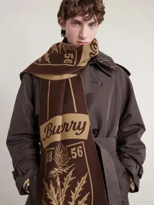 Burberry Logo-jacquard Fringed Wool Scarf
