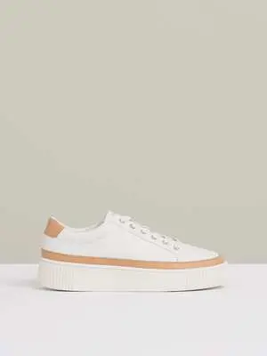 REISS Leanne Grained Leather Platform Trainers