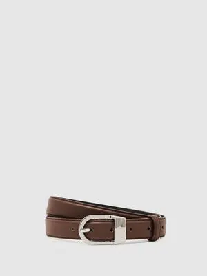 REISS Hazel Leather Belt - Chocolate