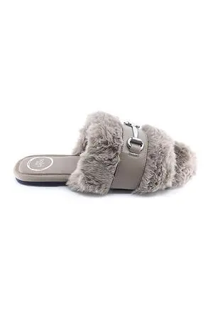 SOLEI SEA Hanni Faux Fur Horsebit Slippers