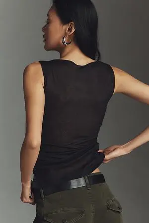 Rails Ruched Knit Tank Top - Black Pattern
