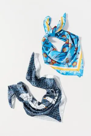 Anthropologie Celande Square Scarf - Mosaic Bird/blue Floral