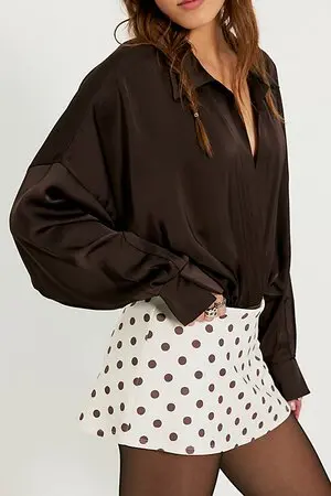 GEEL Aria Printed Skort - White And Brown Poilka Dot