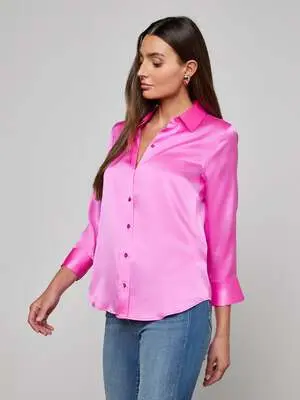 L'Agence Dani Silk Blouse Top - Fuchsia