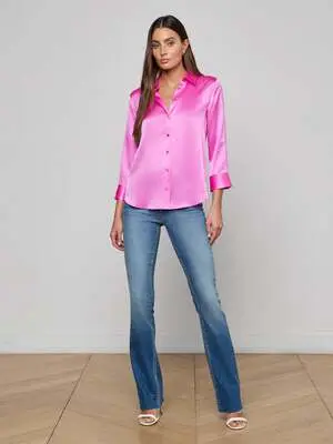 L'Agence Dani Silk Blouse Top - Fuchsia