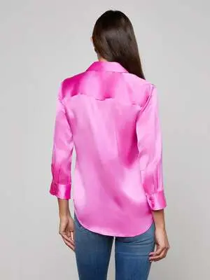 L'Agence Dani Silk Blouse Top - Fuchsia