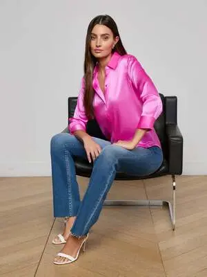 L'Agence Dani Silk Blouse Top - Fuchsia