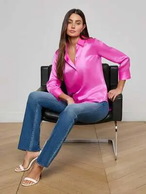 L'Agence Dani Silk Blouse Top - Fuchsia