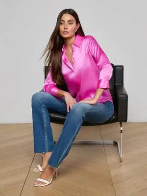 L'Agence Dani Silk Blouse Top - Fuchsia