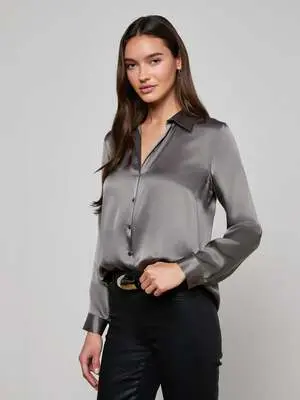 L'Agence Tyler Silk Blouse - Medium Grey