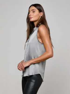 L'Agence Emmy Sleeveless Silk Blouse Top - Light Grey