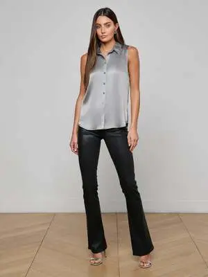 L'Agence Emmy Sleeveless Silk Blouse Top - Light Grey