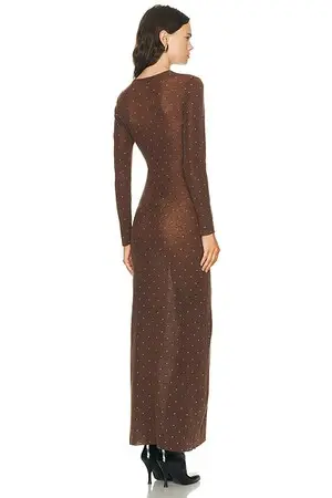 Rabanne Embellished Long Sleeve Maxi Dress - Brown