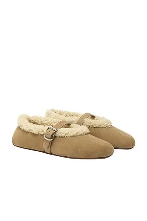 Alaïa Suede Shearling Ballet Flats - Camel