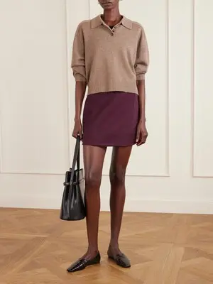 LESET Noah Wool And Cashmere-blend Mini Wrap Skirt - Burgundy