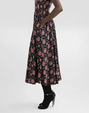 Dolce & Gabbana Small Flower Bouquets-print Charmeuse Dress - Multicolor