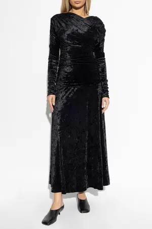 GANNI Velvet Midi Dress With Draping