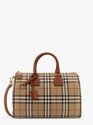 Burberry Coated Canvas Handbag With Check Pattern - Beige