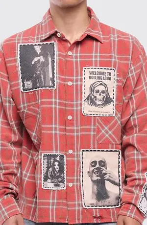 ROLLING LOUD Anarchy Plaid Cotton Flannel Button-up Shirt Jacket