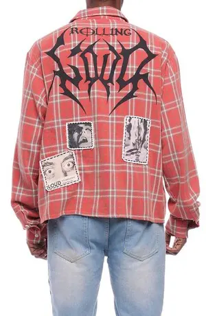 ROLLING LOUD Anarchy Plaid Cotton Flannel Button-up Shirt Jacket