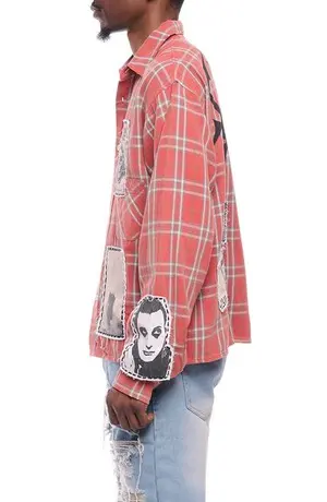ROLLING LOUD Anarchy Plaid Cotton Flannel Button-up Shirt Jacket