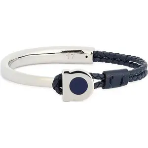 FERRAGAMO Gancio Braided Leather Bracelet - 17 Pld/navy
