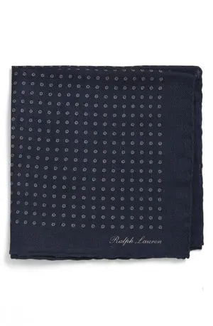 Ralph Lauren Purple Label Polka Dot Cashmere & Silk Pocket Square - Navy
