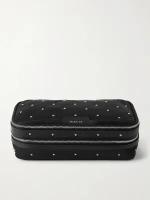 ANYA HINDMARCH Large Studded Leather-trimmed Recycled-satin Cosmetics Case - Black