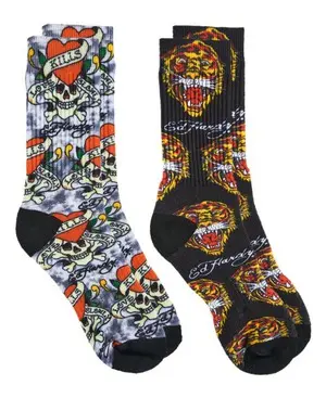 Ed Hardy 360 Print Full Cushion Crew Sock 2-pack - Grey