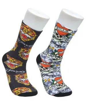 Ed Hardy Ed Hardy 360 Print Full Cushion Crew Sock 2-Pack Grey