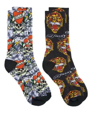 Ed Hardy 360 Print Full Cushion Crew Sock 2-pack - Grey