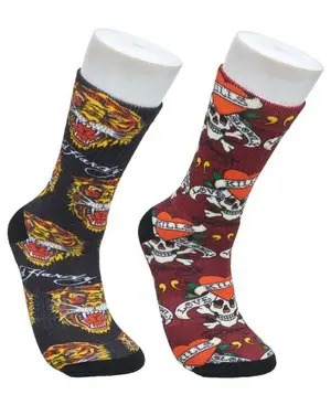 Ed Hardy 360 Print Full Cushion Crew Sock 2-pack - Red