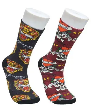 Ed Hardy Ed Hardy 360 Print Full Cushion Crew Sock 2-Pack Red