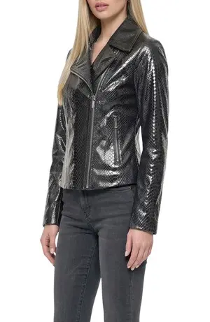 Gorski Genuine Metis Suede Python Printed Moto Zip Jacket