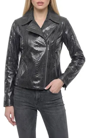 Gorski Genuine Metis Suede Python Printed Moto Zip Jacket